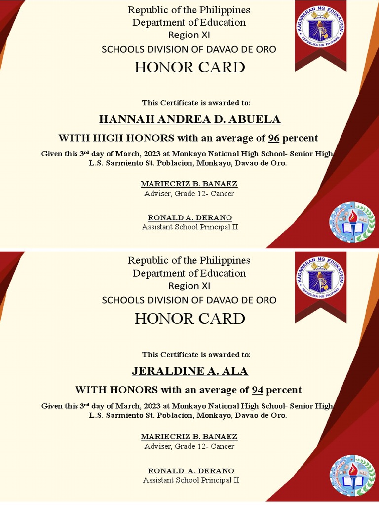 Honor Card | PDF | Governance | Government Related Organizations