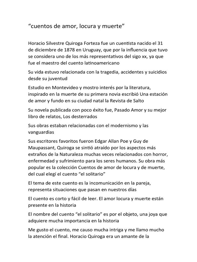 Cuenots de Amor, Locura y Muerte | PDF | Cuentos