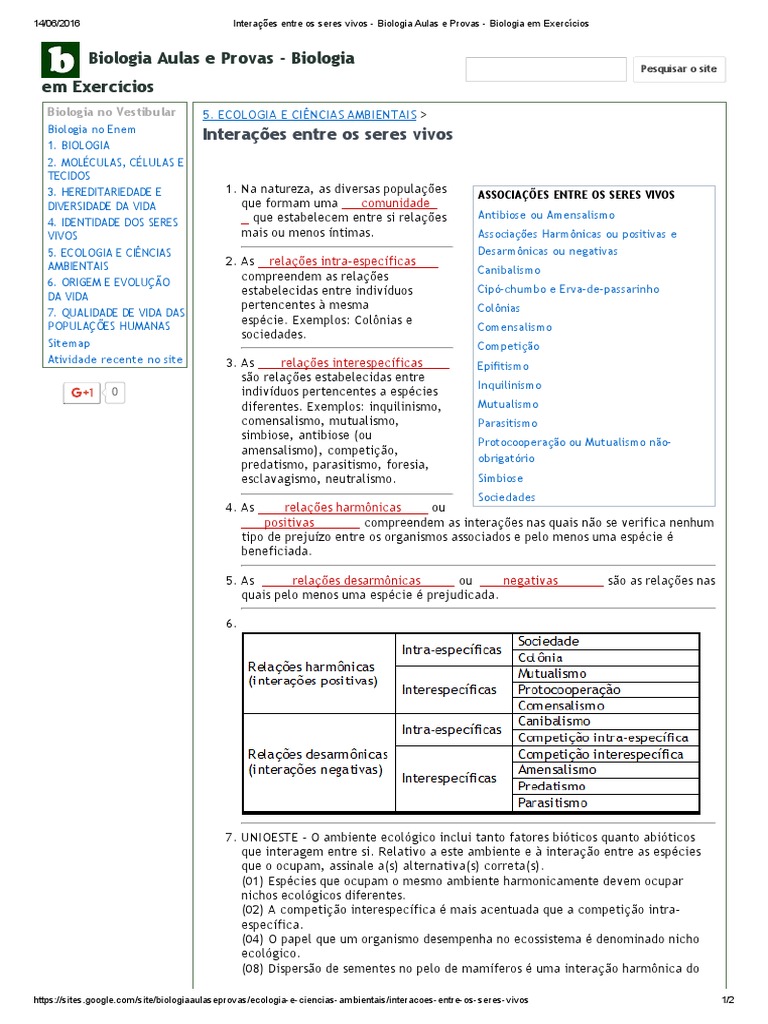 Interações Ecológicas entre Seres Vivos | PDF | Ecologia | Biogeografia