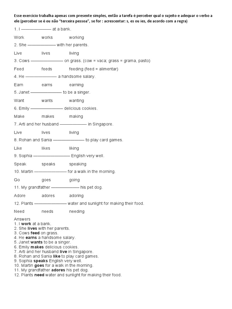 Extra Homework Simple Present | PDF