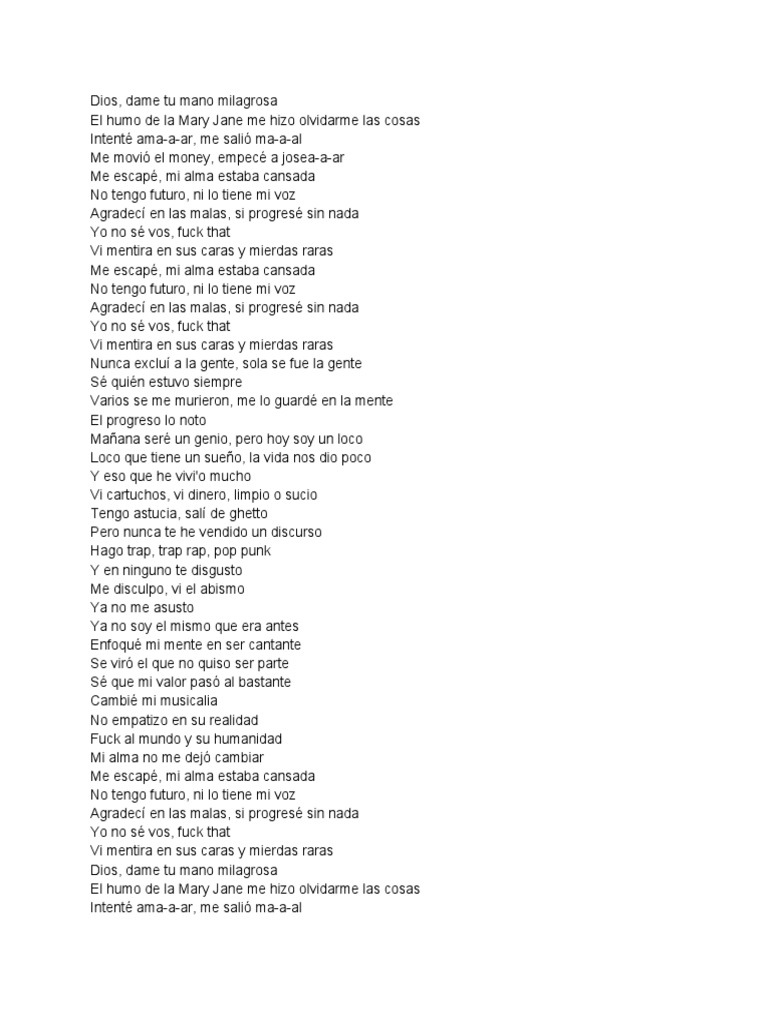 Milagrosa Letra Por Milo J | PDF