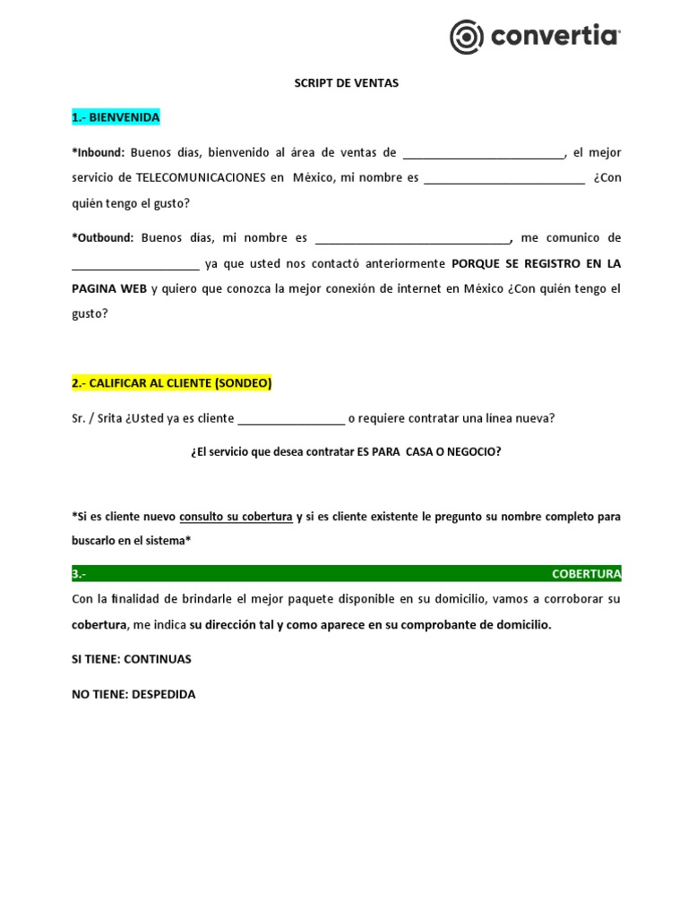 Script de Ventas Residencial Personalizado | PDF | Internet | Teléfonos móviles