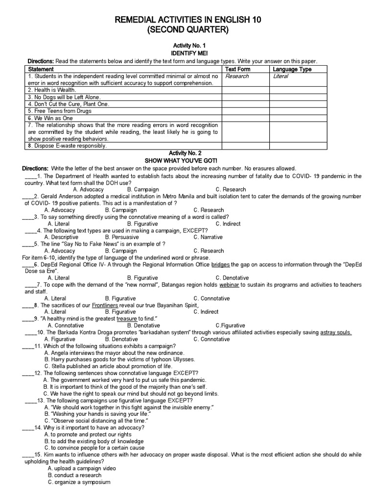 Remedial Activities in English 10 | PDF | Social Media | Popular ... Remedial Activities in English 10 | PDF | Social Media | Popular ...