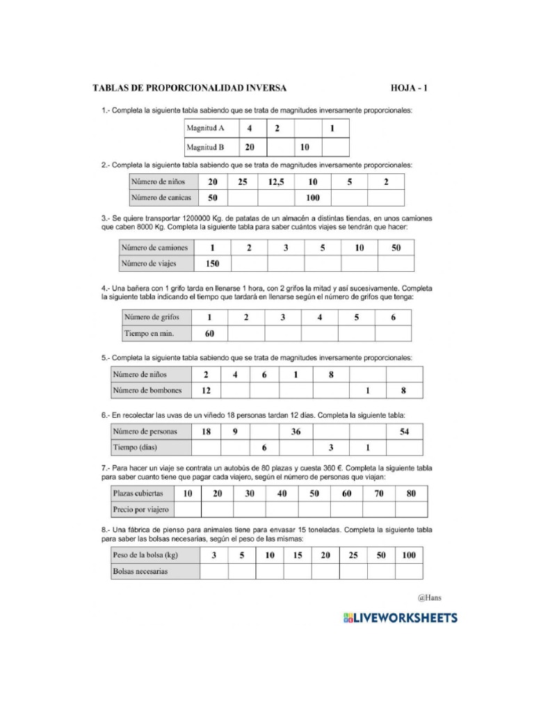 TABLAS PARA GRAFICAR PROP INVERSA 2doc3 | PDF