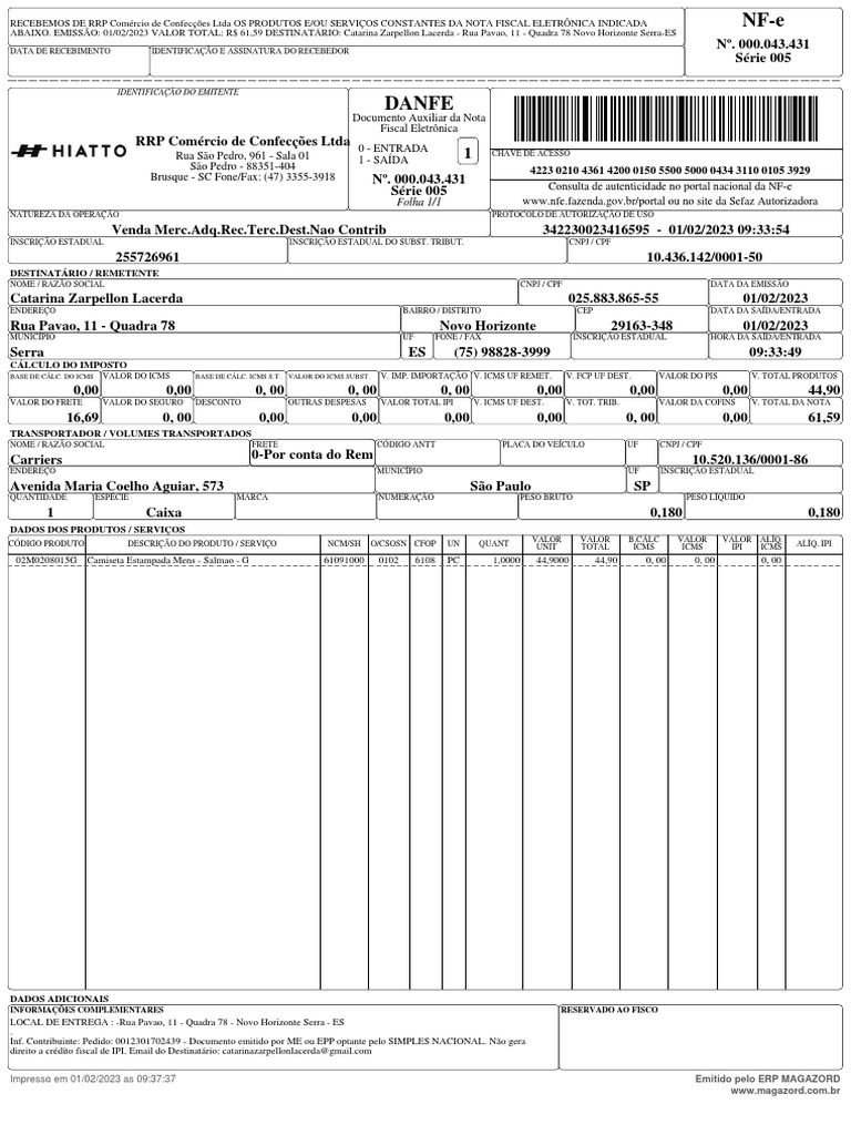 42230210436142000150550050000434311001053929 | PDF | Recibo | Brasil