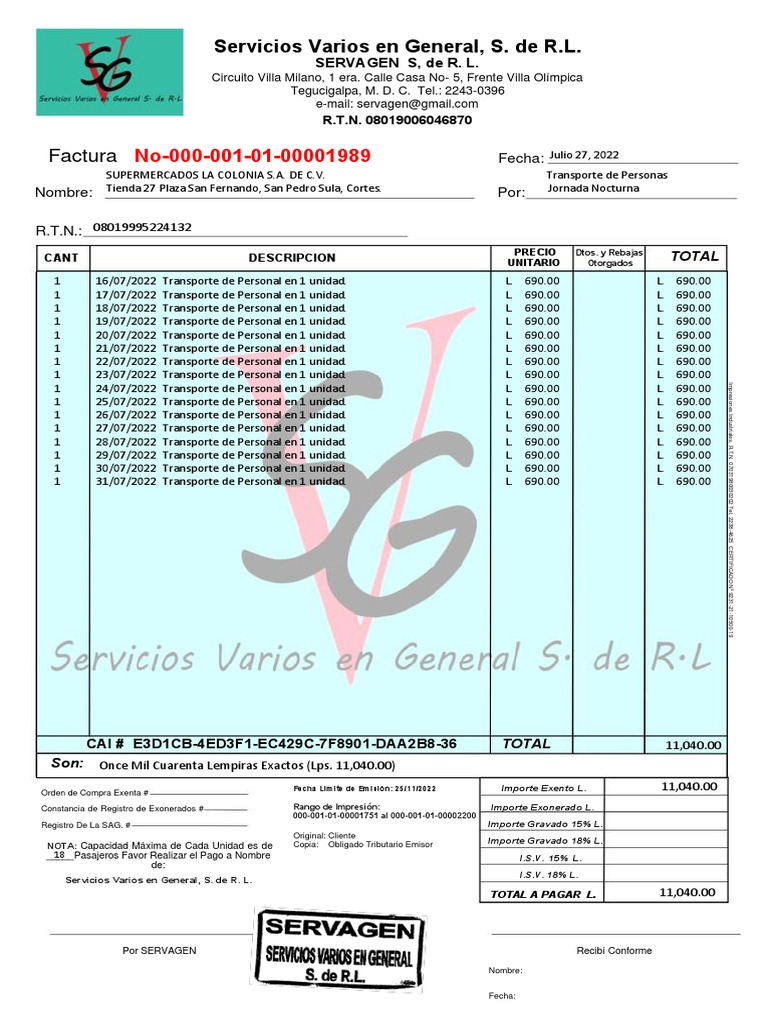 Factura La Colonia 2Q Julio T27 PDF | PDF | Economias
