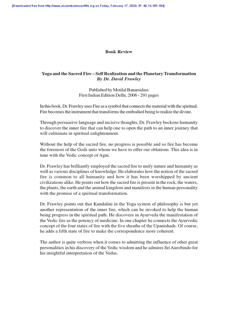 Yoga and the Sacred Fire: A Review of Dr. David Frawley's Book ...