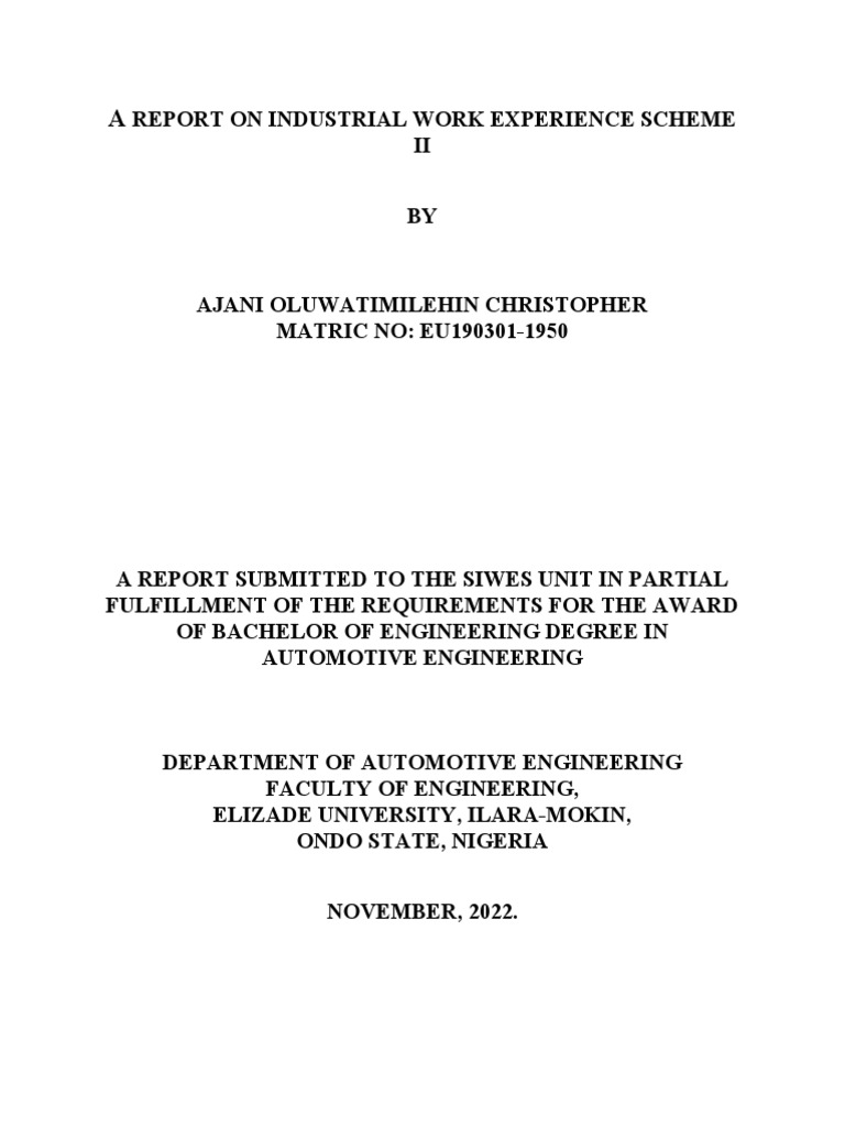 A Report On Industrial Work Experience Scheme Ii | PDF | Manual ...