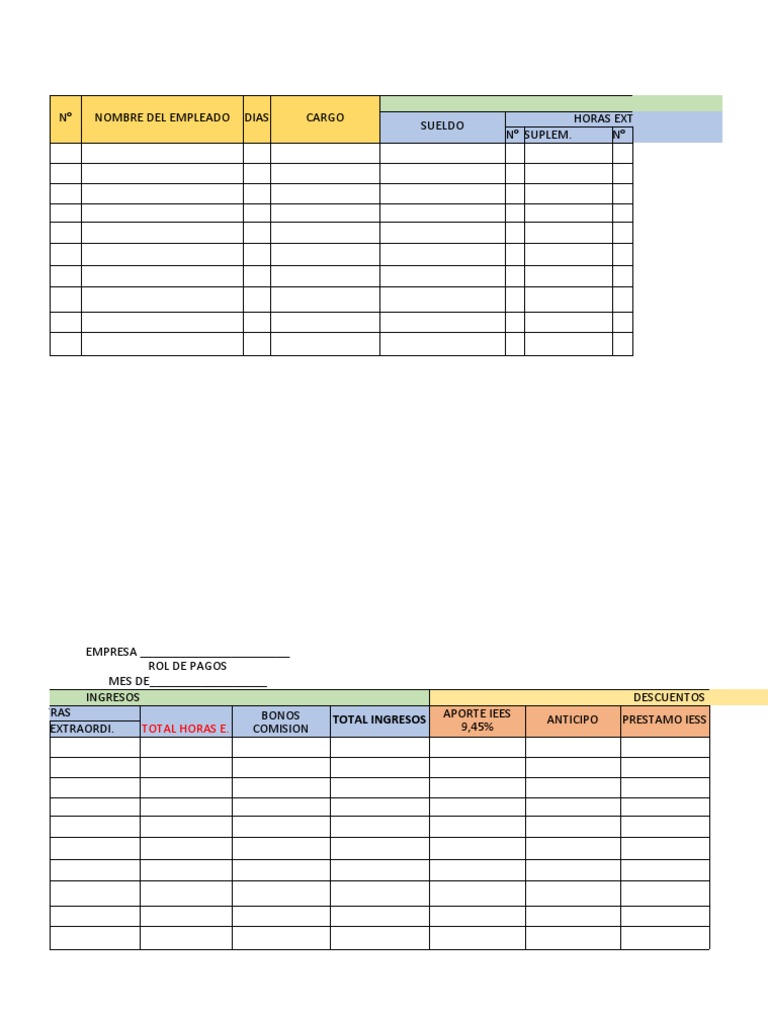 FORMATO ROL DE PAGOS.xlsx | PDF