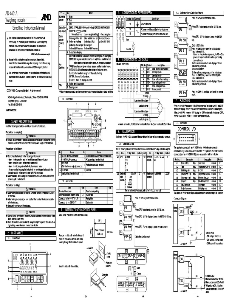 AD-4401A Weighing Indicator Manual | PDF | Electrical Connector | Power ...