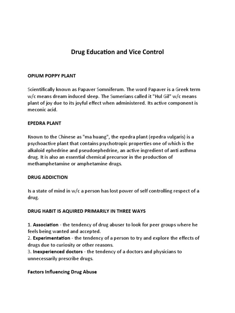 Drug Education and Vice Control - 5 | PDF | Substance Abuse ...