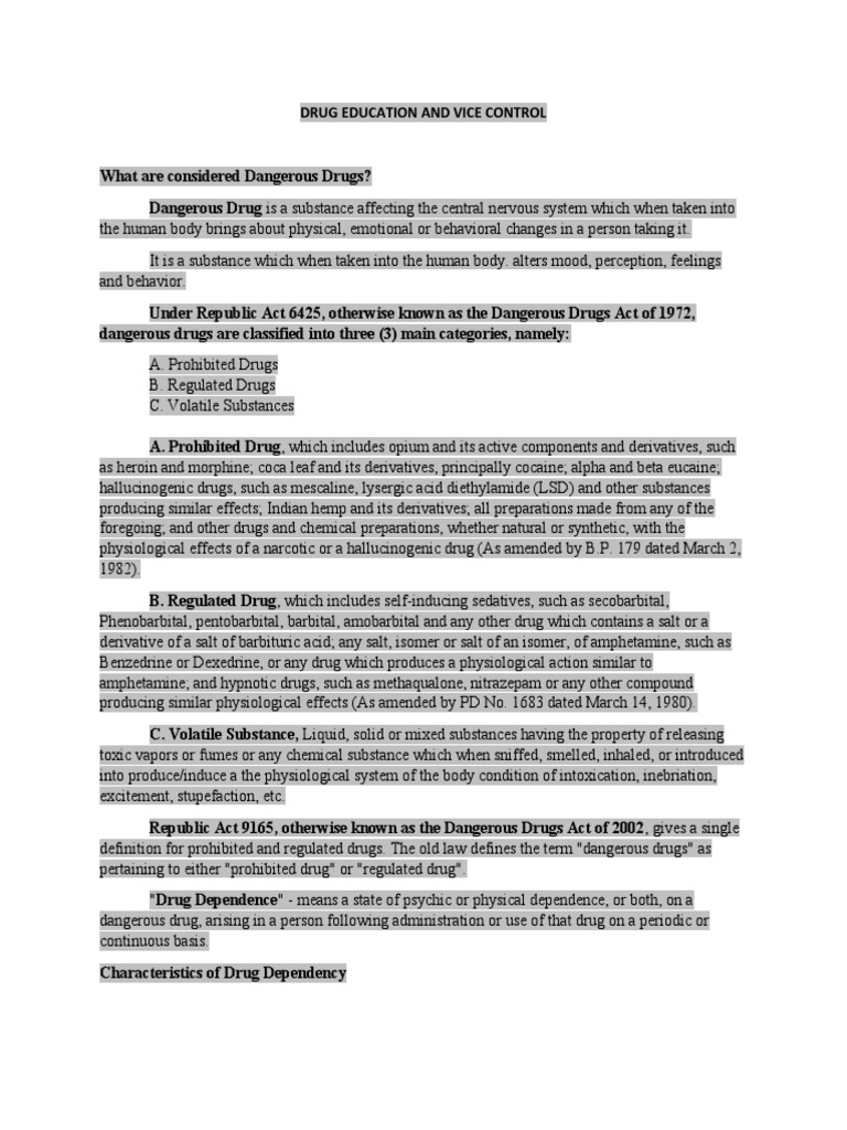 Drug Education and Vice Control - 3 | PDF | Drugs | Substance Dependence