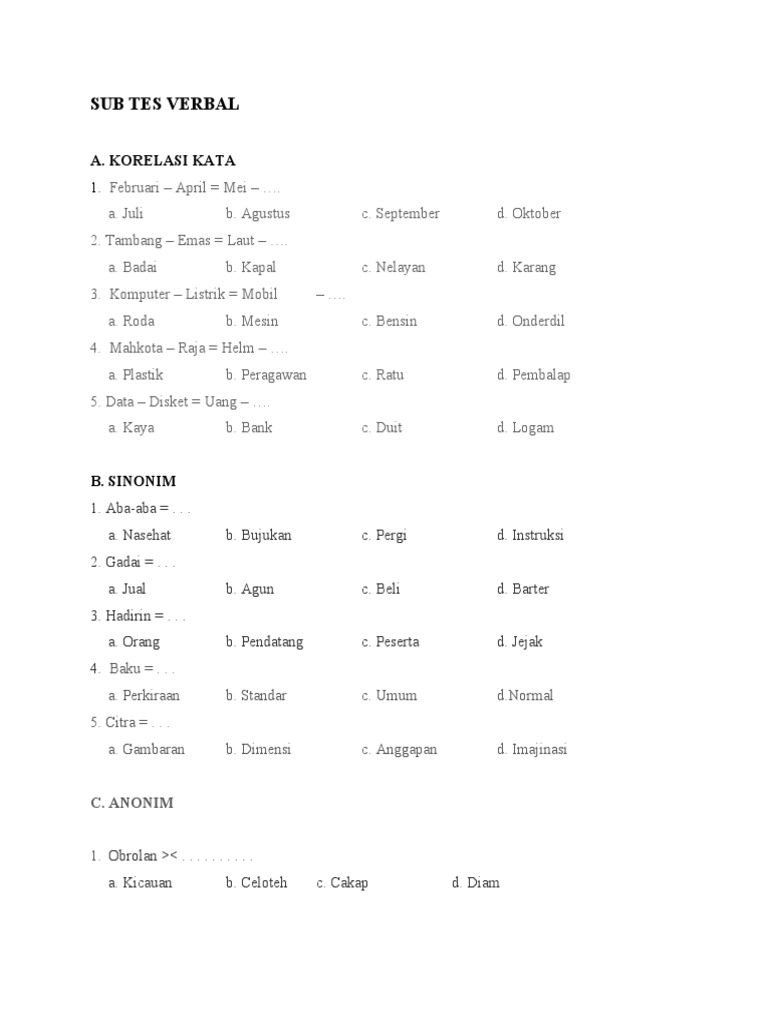 Sub Tes Verbal | PDF
