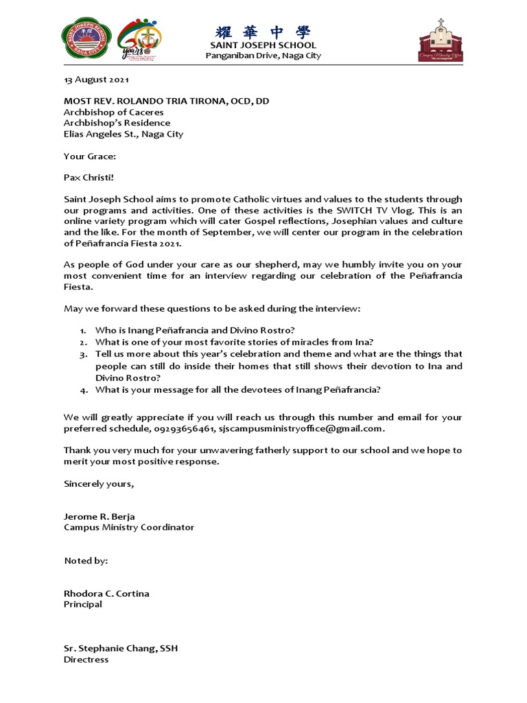 Letter To Archbishop For SWITCH TV | PDF