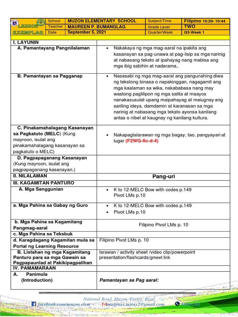Lesson Plan in Filipino 2 Maureen P. Bumanglag | PDF