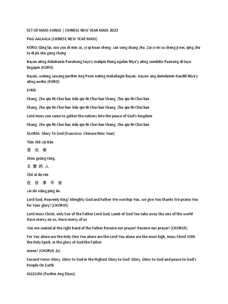 Chinese New Year Mass Songs 2023 | PDF | Foreign Language Studies ...