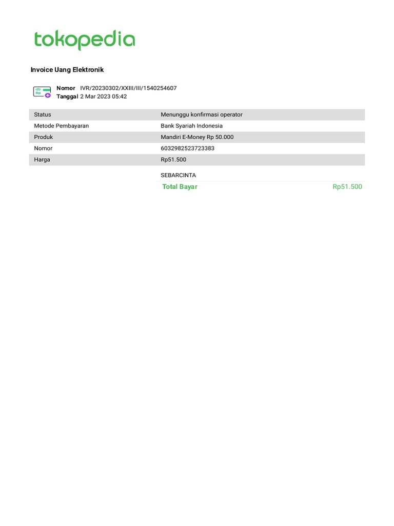 Invoice tokopedia 1540254607 | PDF