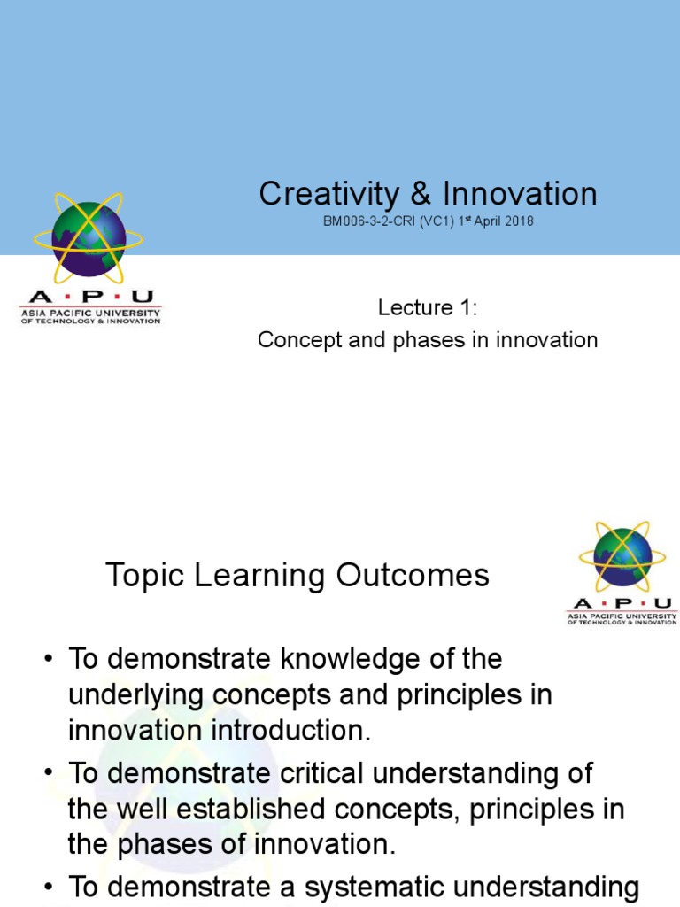Cri Lecture Obe 1 Concept & Phases in Innovation | PDF | Innovation | Creativity
