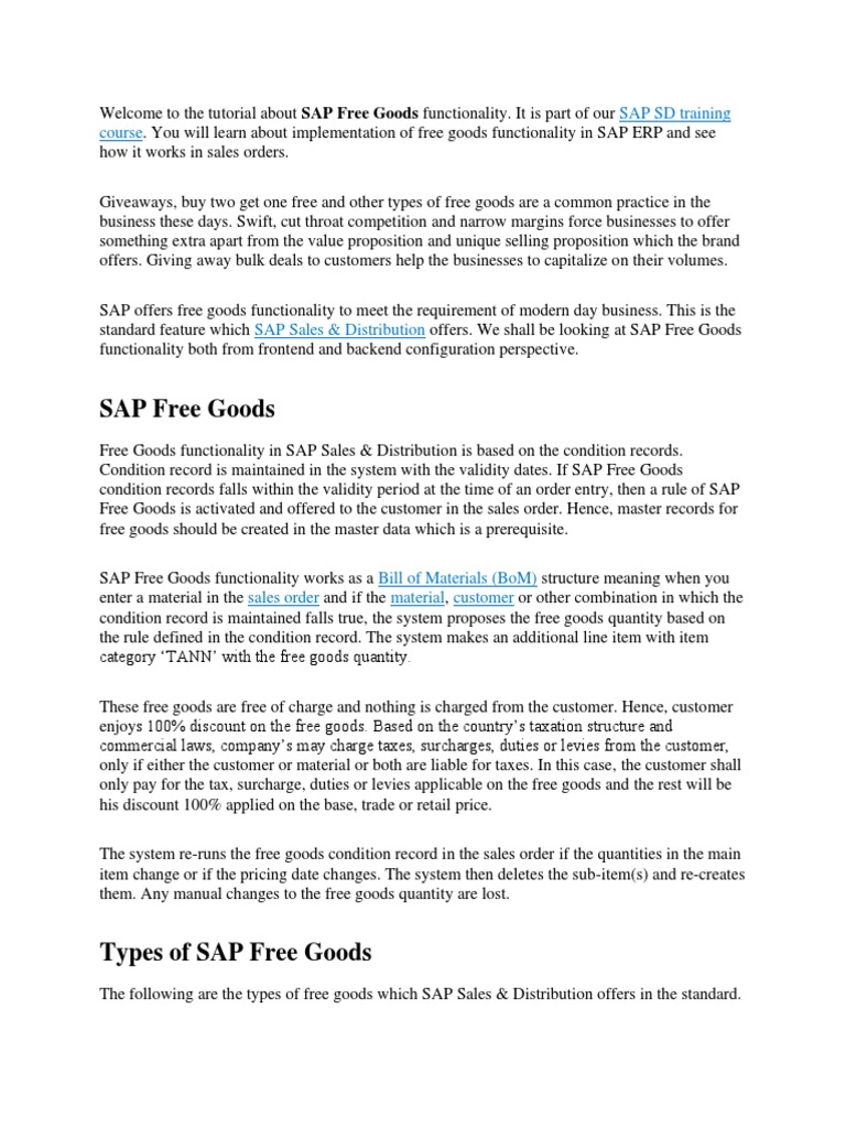 Types of SAP Free Goods | PDF | Sales | Invoice