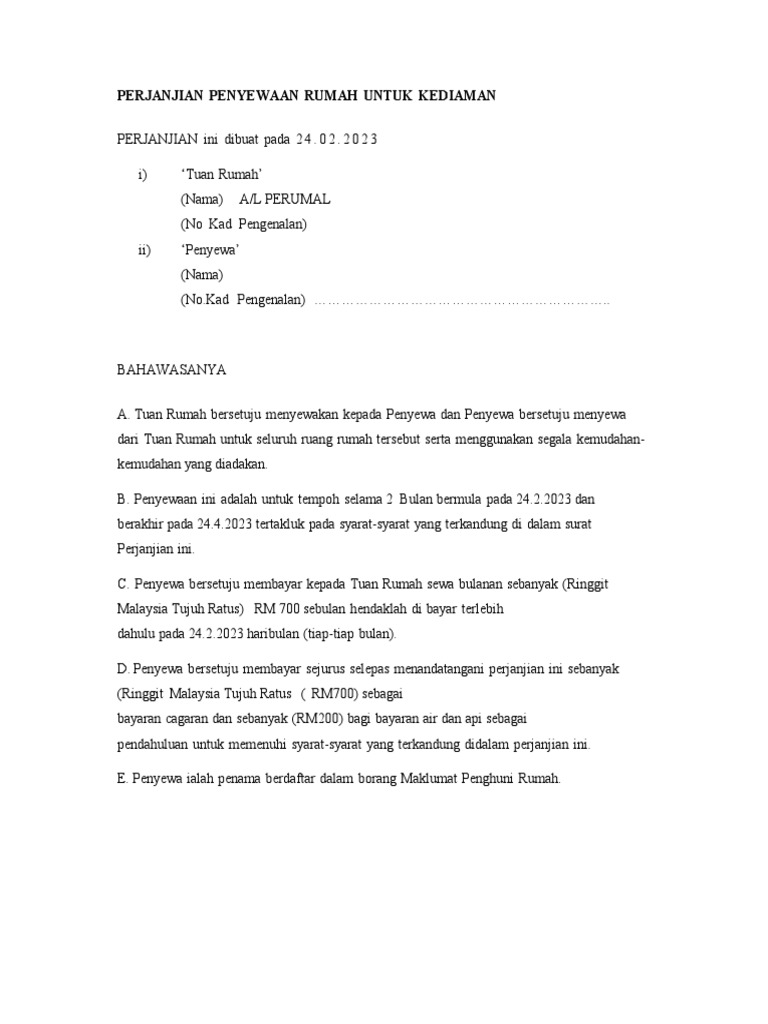 Contoh Perjanjian Sewa Rumah PDF | PDF