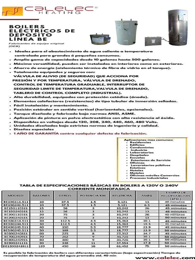 100-HEX-04 Ficha - Tecnica - Boiler - Electrico - de - Deposito - Linea - BE - 2021 | PDF ...