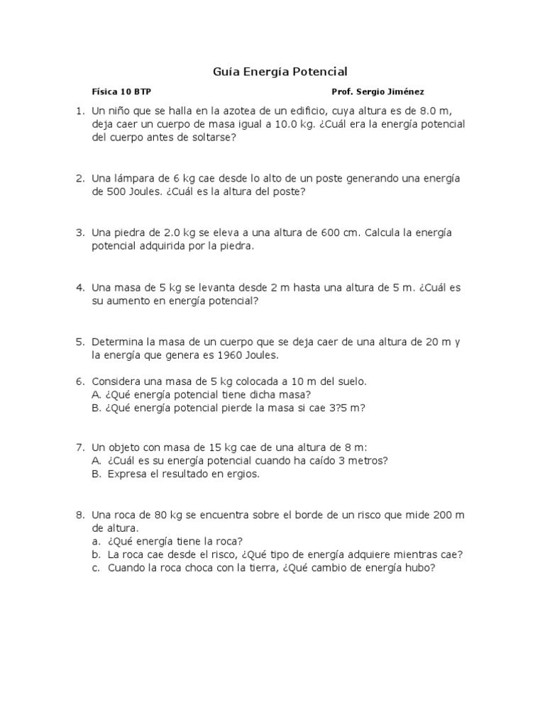 Guia Energia Potencial y Cinetica 2022 | PDF | Energía cinética | Masa