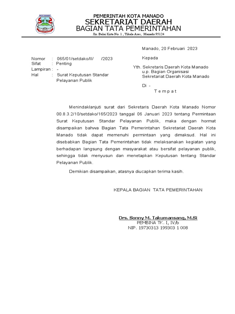 Penolakan SK Standar Pelayanan Manado | PDF