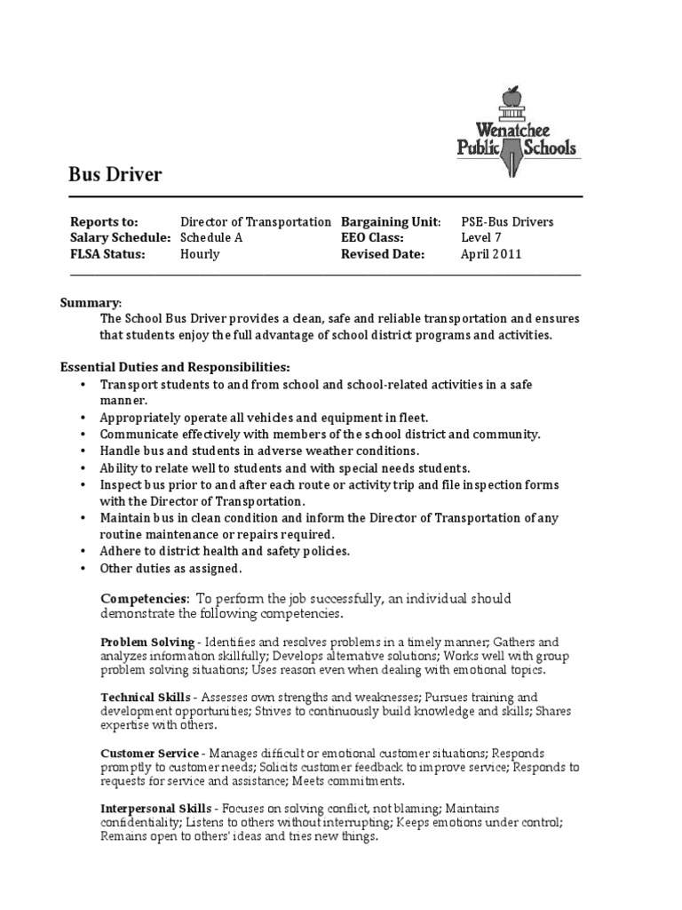 School Bus Driver Job Description | PDF | Goal | Communication