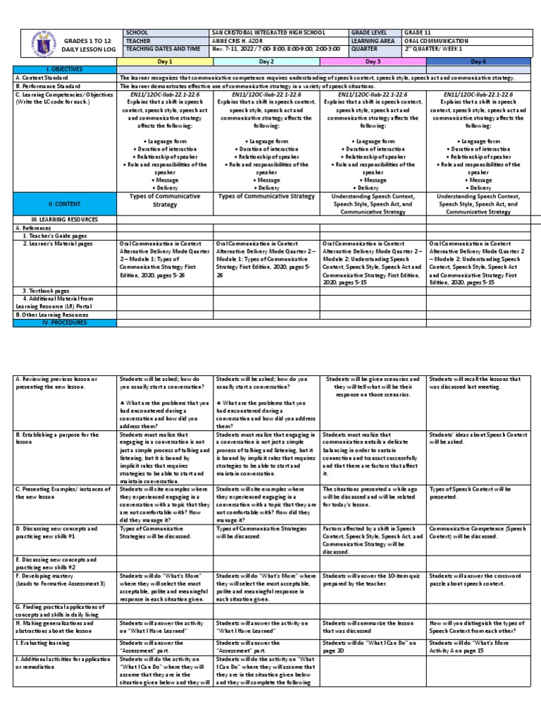 2022 2023 Oral Com DLL | PDF | Learning | Educational Assessment