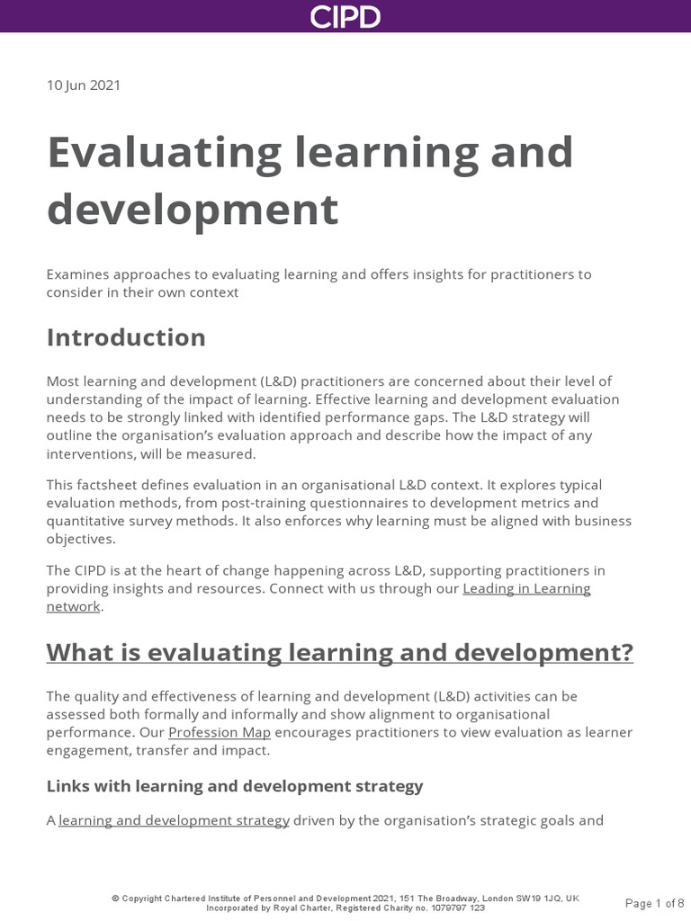 Evaluating Learning Factsheet | PDF | Evaluation | Learning