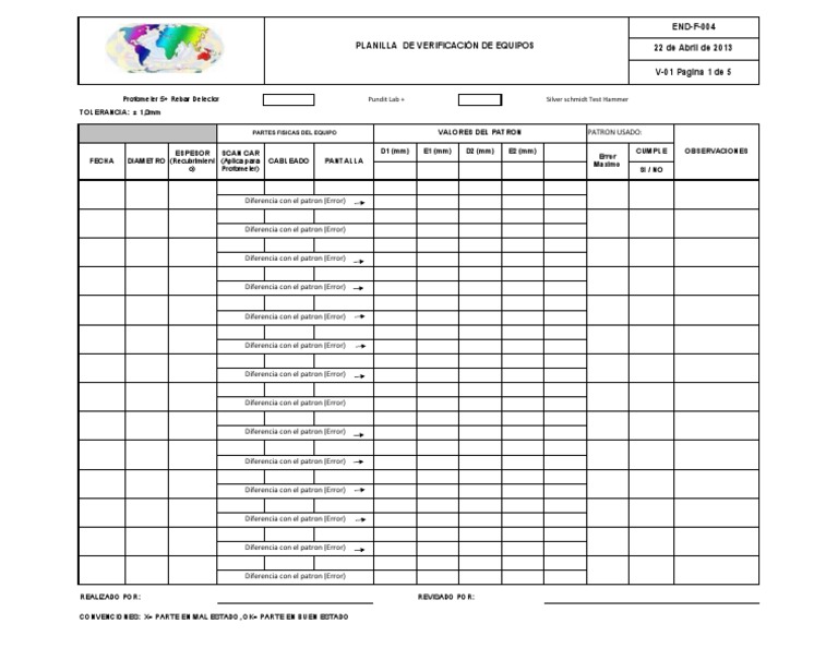 END-F-004 Planilla de Verificacion de Equipos | PDF