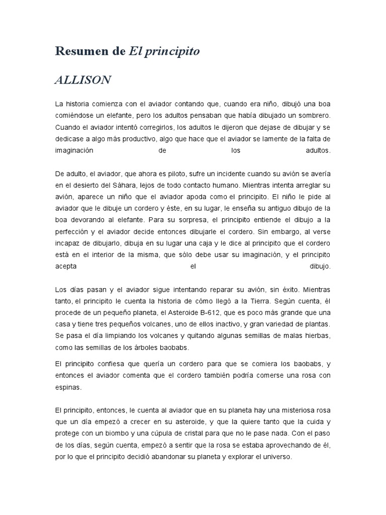 Resumen de El Principito: Allison | PDF | El Principito