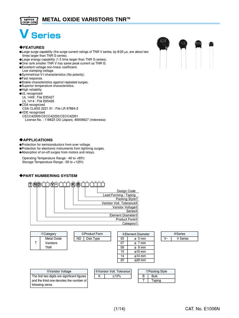 TNR Metal Oxide Varistor Datasheet | PDF