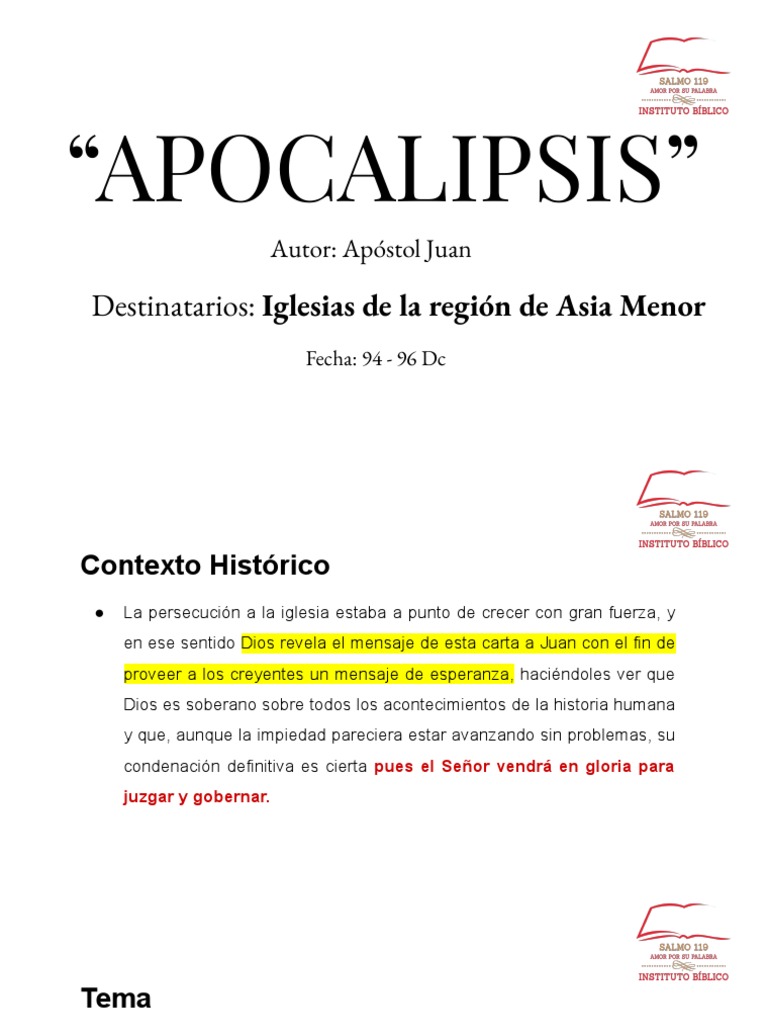 DIAPOSITIVA Apocalipsis | PDF | Libro de revelación | Creencia y doctrina cristiana