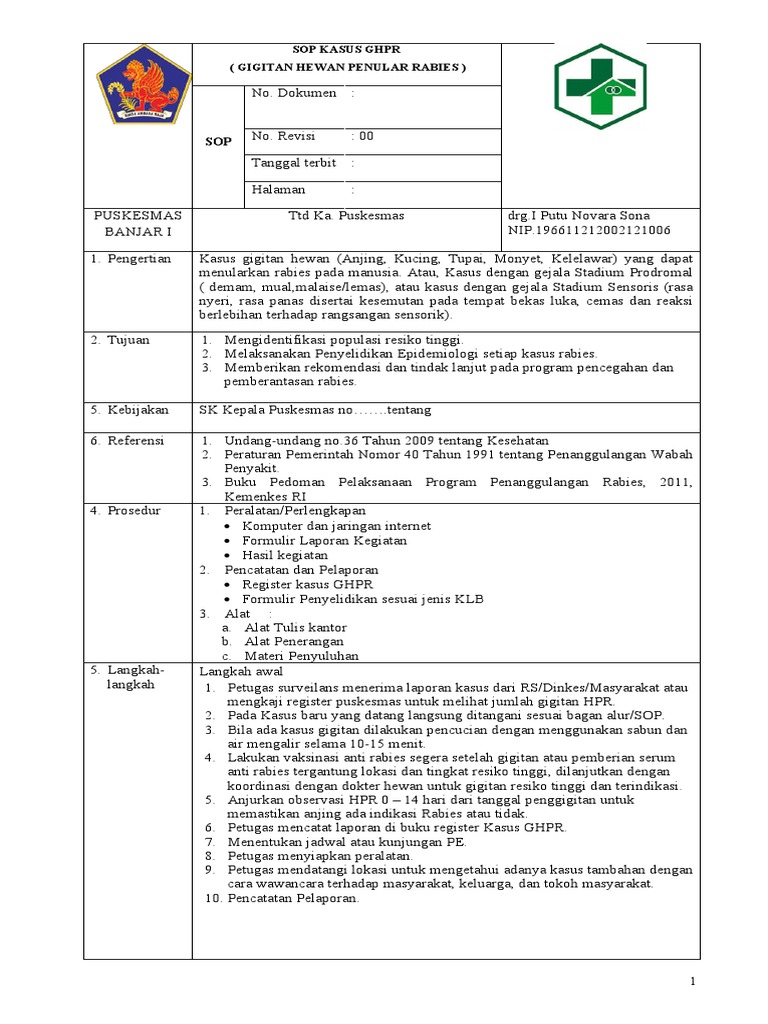 SOP Penanganan Rabies di Puskesmas | PDF | Sains & Matematika