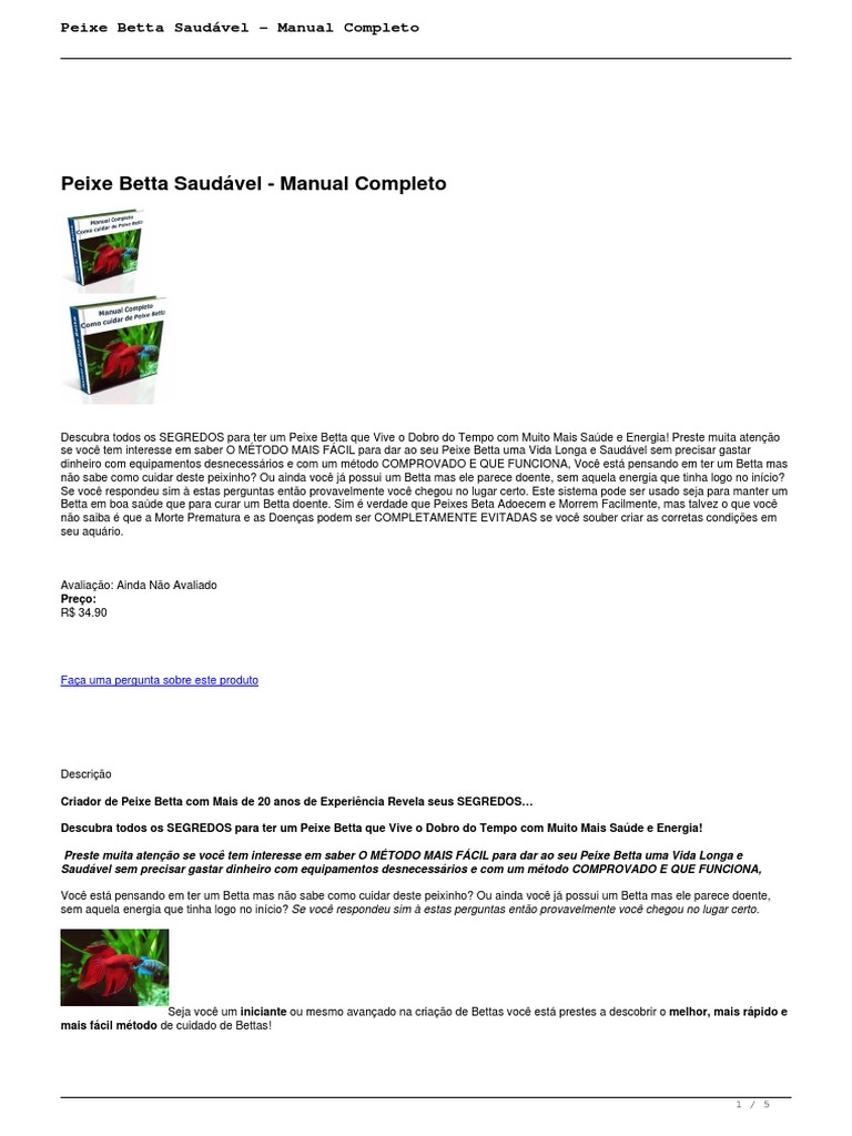 Peixe Betta Saudável - Manual Completo | PDF | Aquário | Peixes