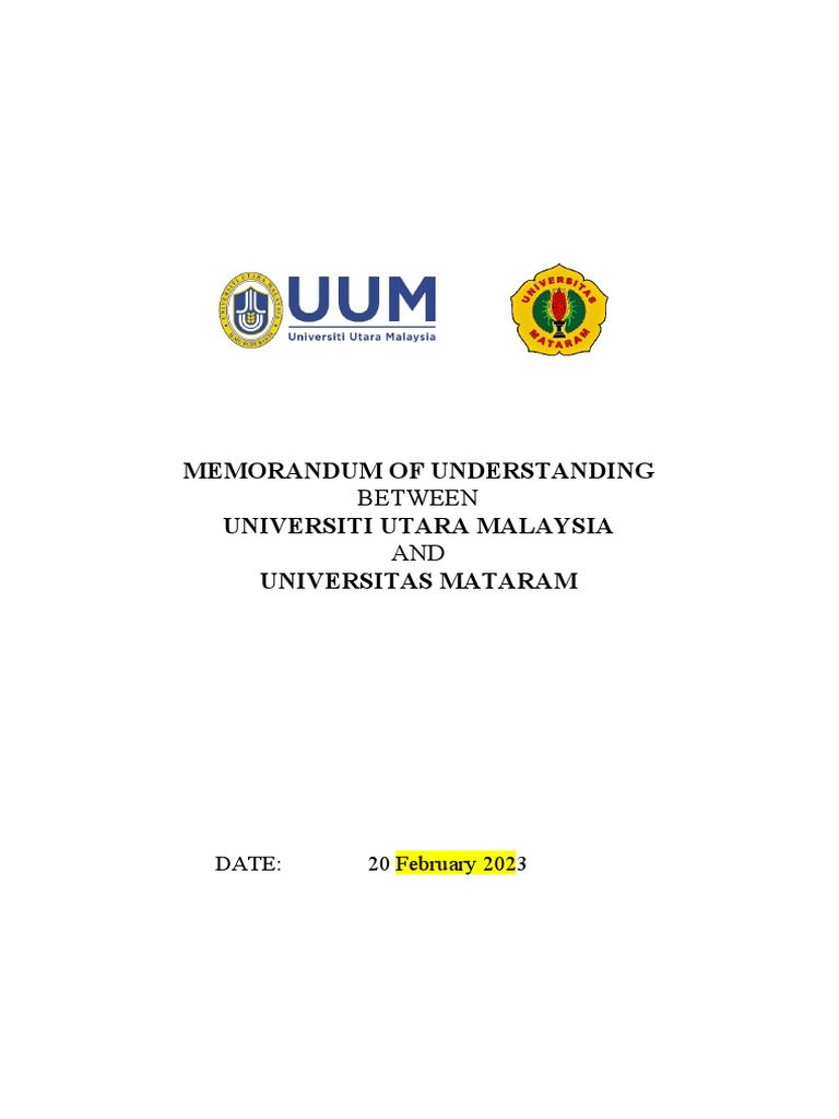 Draft MOU UUM X UNRAM - International Partner 2023 | PDF | Memorandum ...