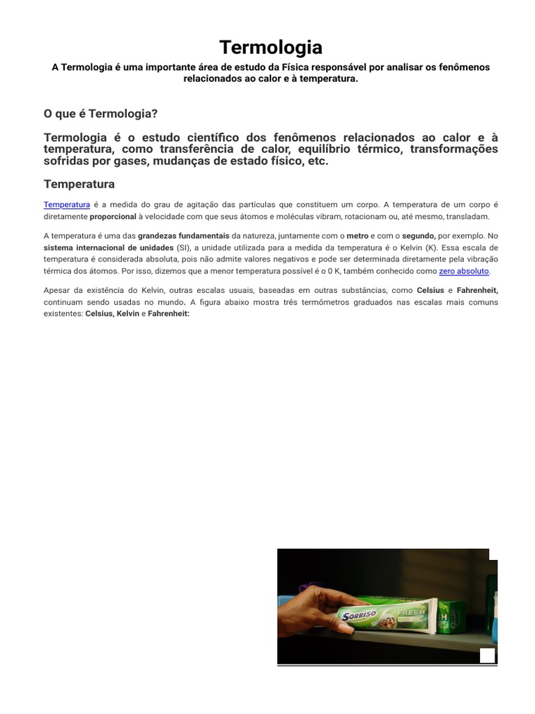 Termologia - Conceitos, Fórmulas e Exercícios - Brasil Escola | PDF ...