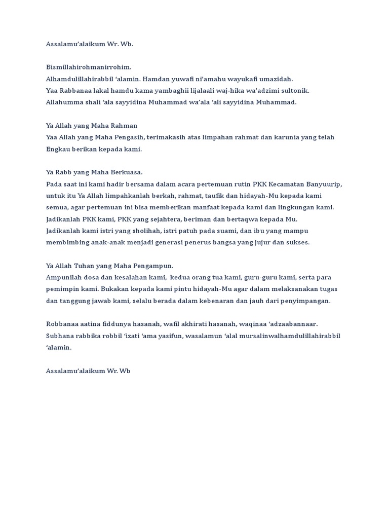 Doa Penutup Pertemuan PKK | PDF