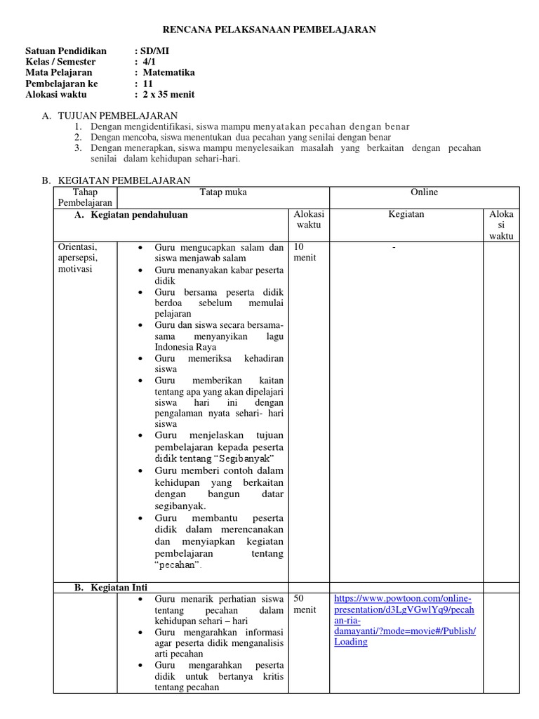 RPP Pecahan Kelas 4 PDF | PDF | Karier & Perkembangan