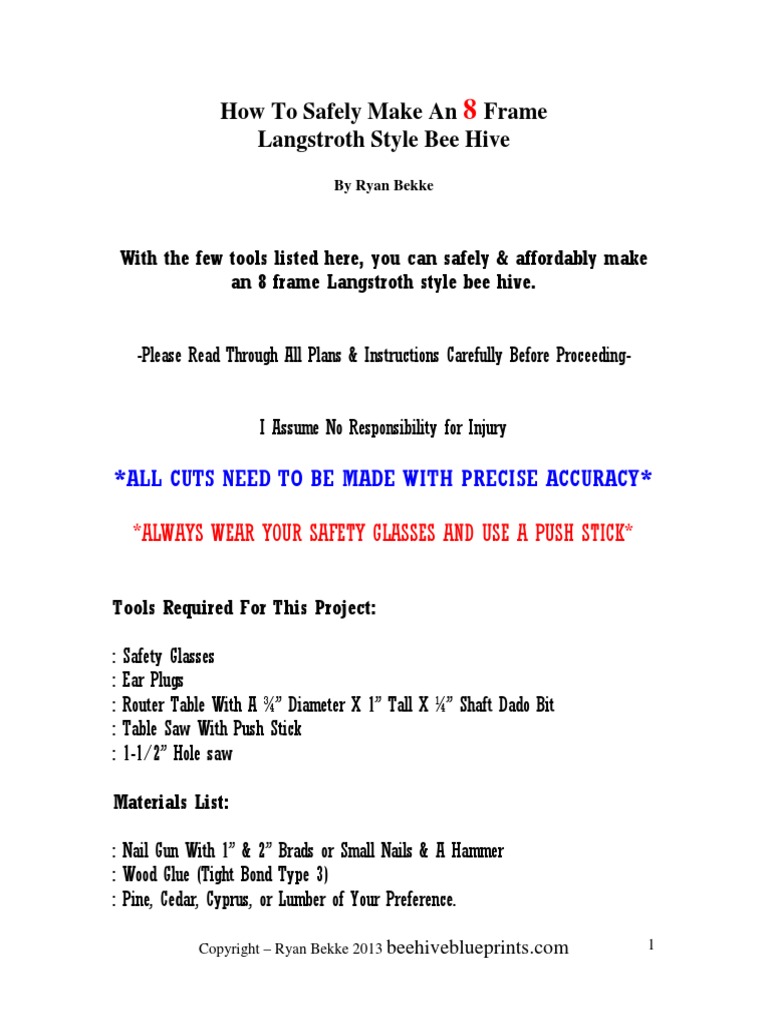 1a How To Make An 8 Frame Langstroth Style Bee Hive | PDF | Beehive ...