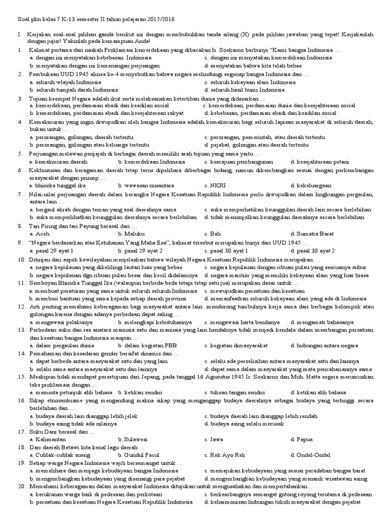 Soal SMTR 2k-13 Kls 7 PKN | PDF | Politik | Ilmu Sosial