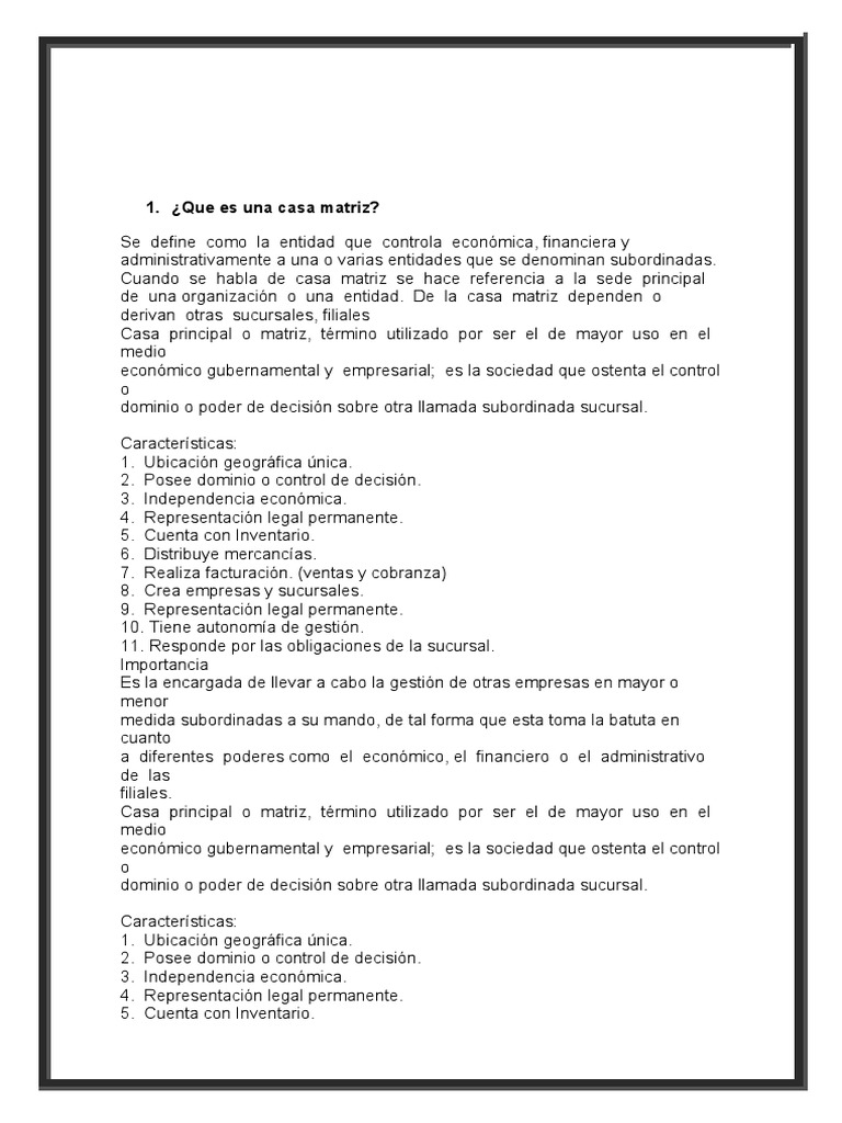 Definición y características de casa matriz | PDF | Contabilidad | Business