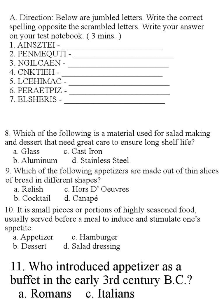 Exam For Appetizer | PDF