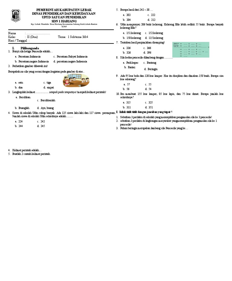 SOAL PTS KELAS 2 TEMA 1 Subtema 3&4 | PDF