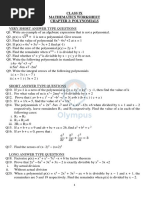CBSE Class 9 Mathematics Worksheet - Polynomials PDF | PDF