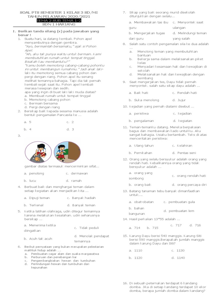 Soal PTS Kelas 3 Tema 2 Sub 1-2 | PDF | Griya & Taman