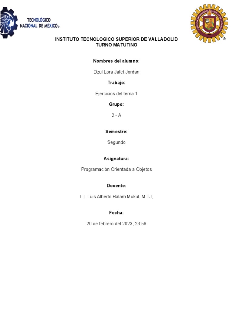 Bitácora de Ejercicios (POO) Tema 1 | PDF | Bienes manufacturados | Informática