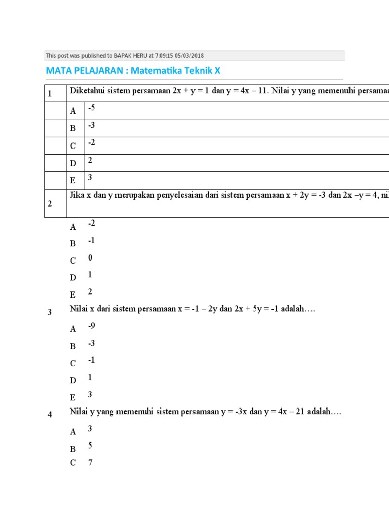SOAL RMD MTK X Tek 2022 | PDF