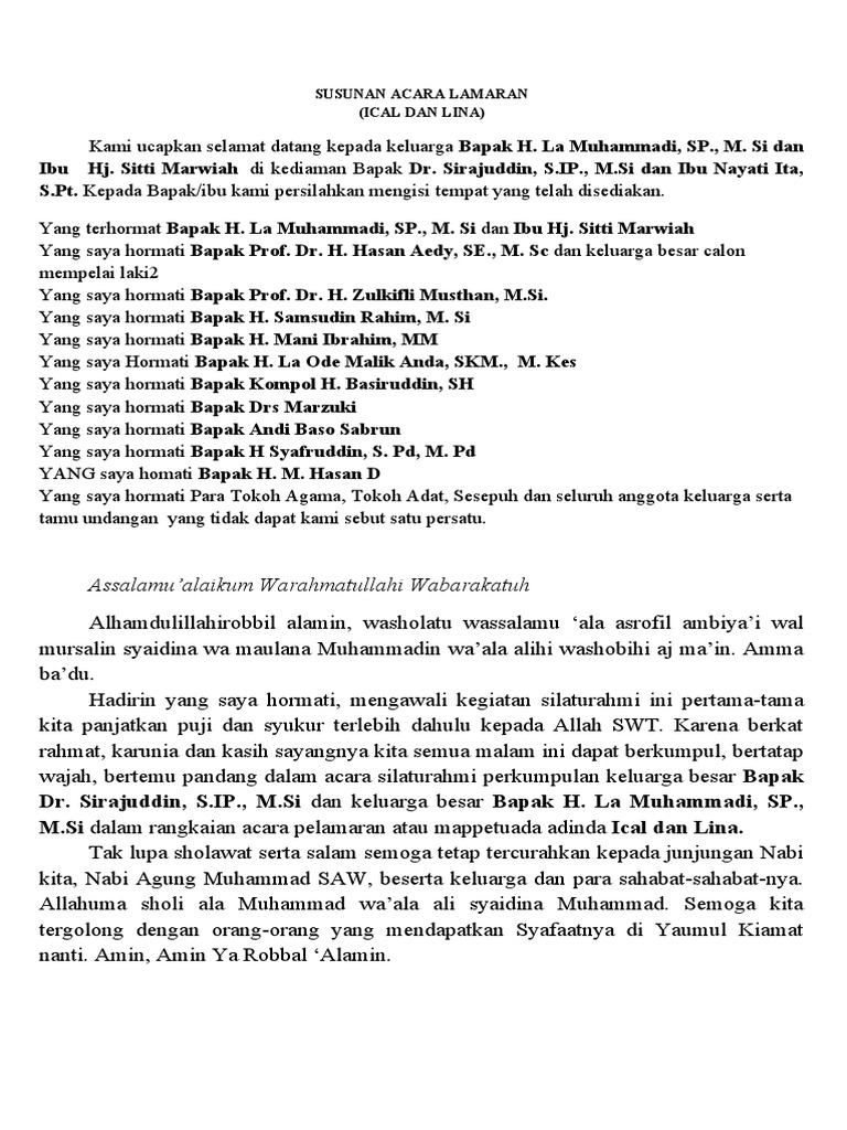 Susunan Acara Lamaran | PDF